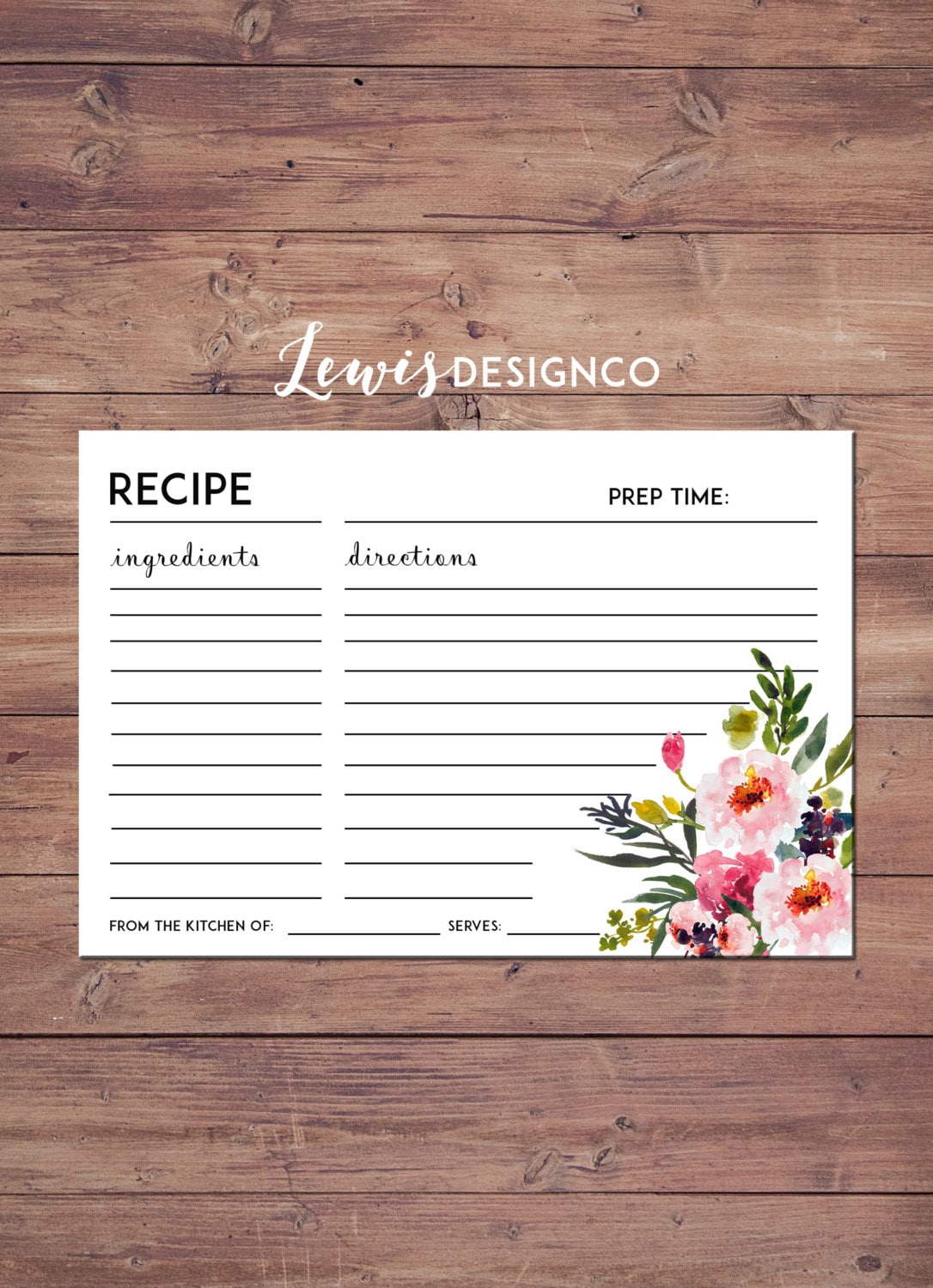 Printable File Floral Recipe Cards Bridal Shower Invitation