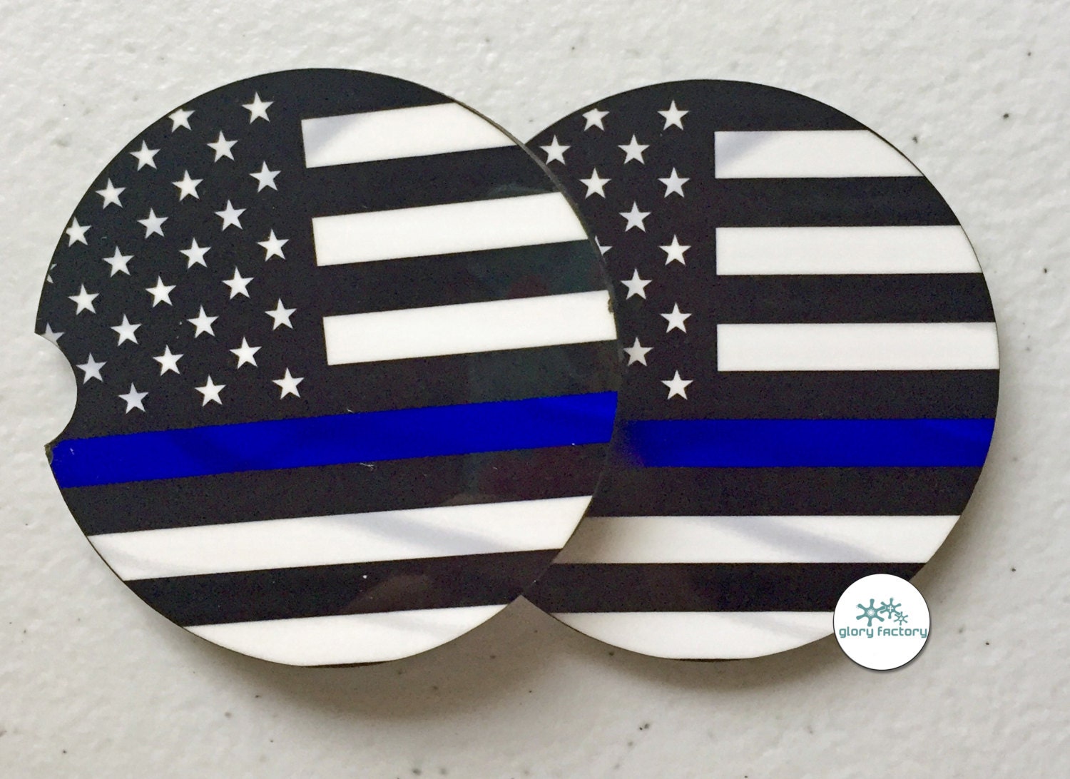 Thin Blue Line Car Coaster Set Police Car Coaster Blue Lives