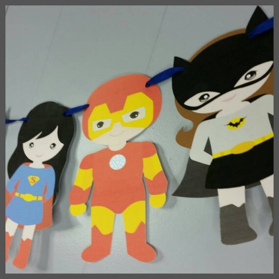 Boy and Girl Superheros Banner Superhero Garland First