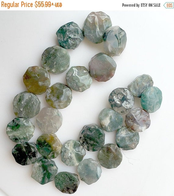 ON SALE 50% Rough Moss Agate Coin Beads by GemsDiamondsBySHIKHA