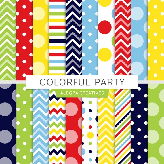 Colorful Party digital paper birthday party red blue