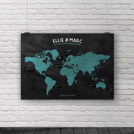 Personalised World Map Travel Map Custom World Map Print