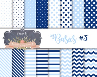 24 x Blue Digital Papers Blue Polka Dots Spots Blue
