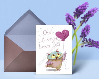 Owl valentine card | Etsy