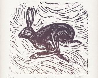 Hare linocut | Etsy