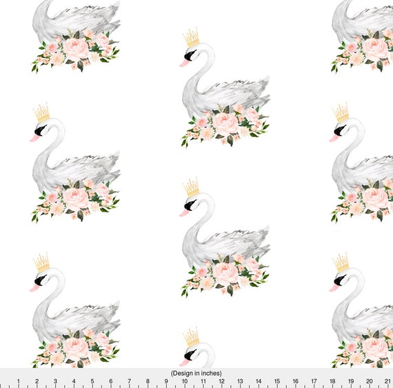 Swan Fabric Swan With Roses In White By Shopcabin