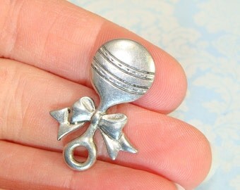 Silver baby rattle | Etsy