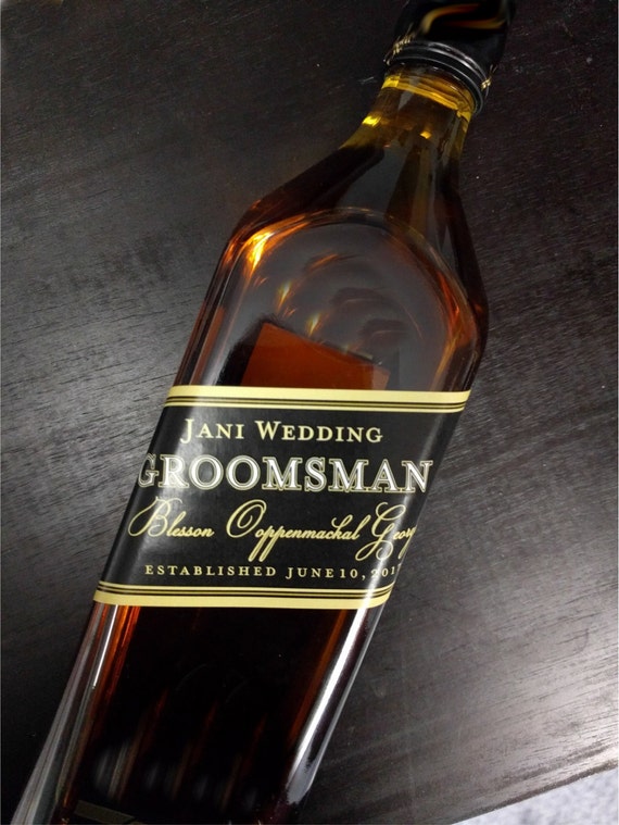 Liquor Flask Label - Wedding Groomsman Liquor Bottle Sticker - Black ...