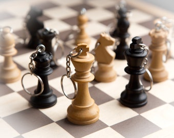 Chess piece key-chain White knight Wood wooden by HomeMadeKarma