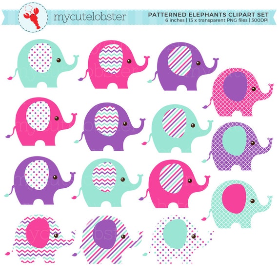 Elephants Clipart Set clip art set of patterned elephants