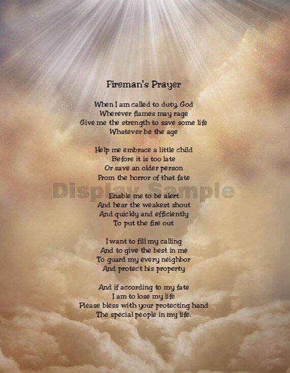 Fireman's Prayer Sentimental Print Perfect for Framing