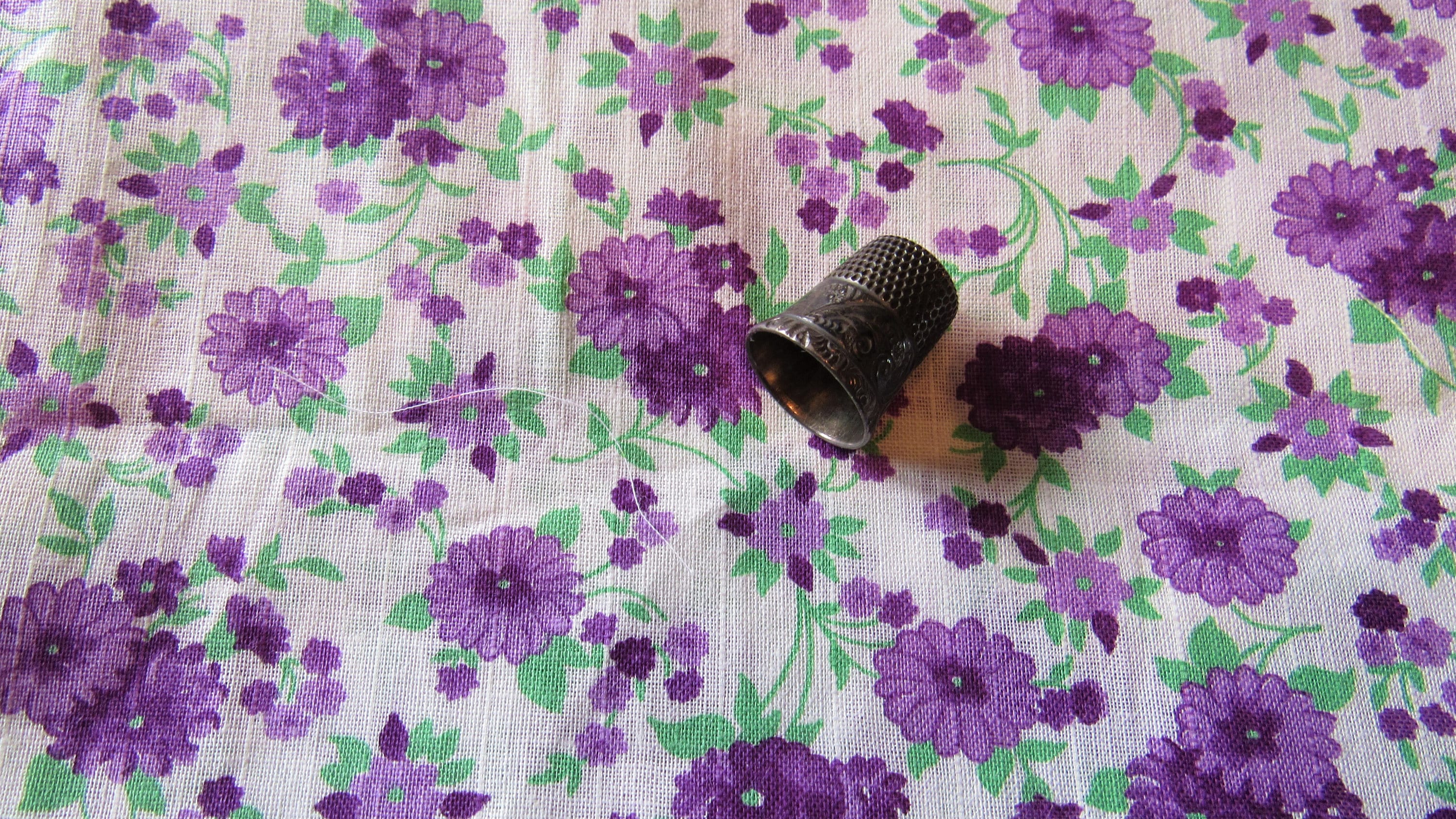 lavender and purple floral print vintage cotton batiste fabric