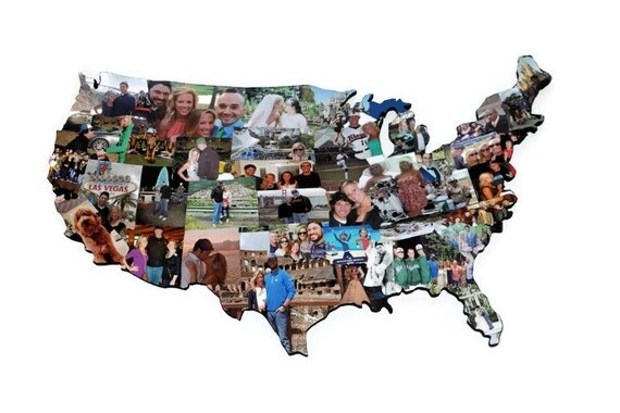 Wooden Custom United States USA Photo Collage Gift Moving