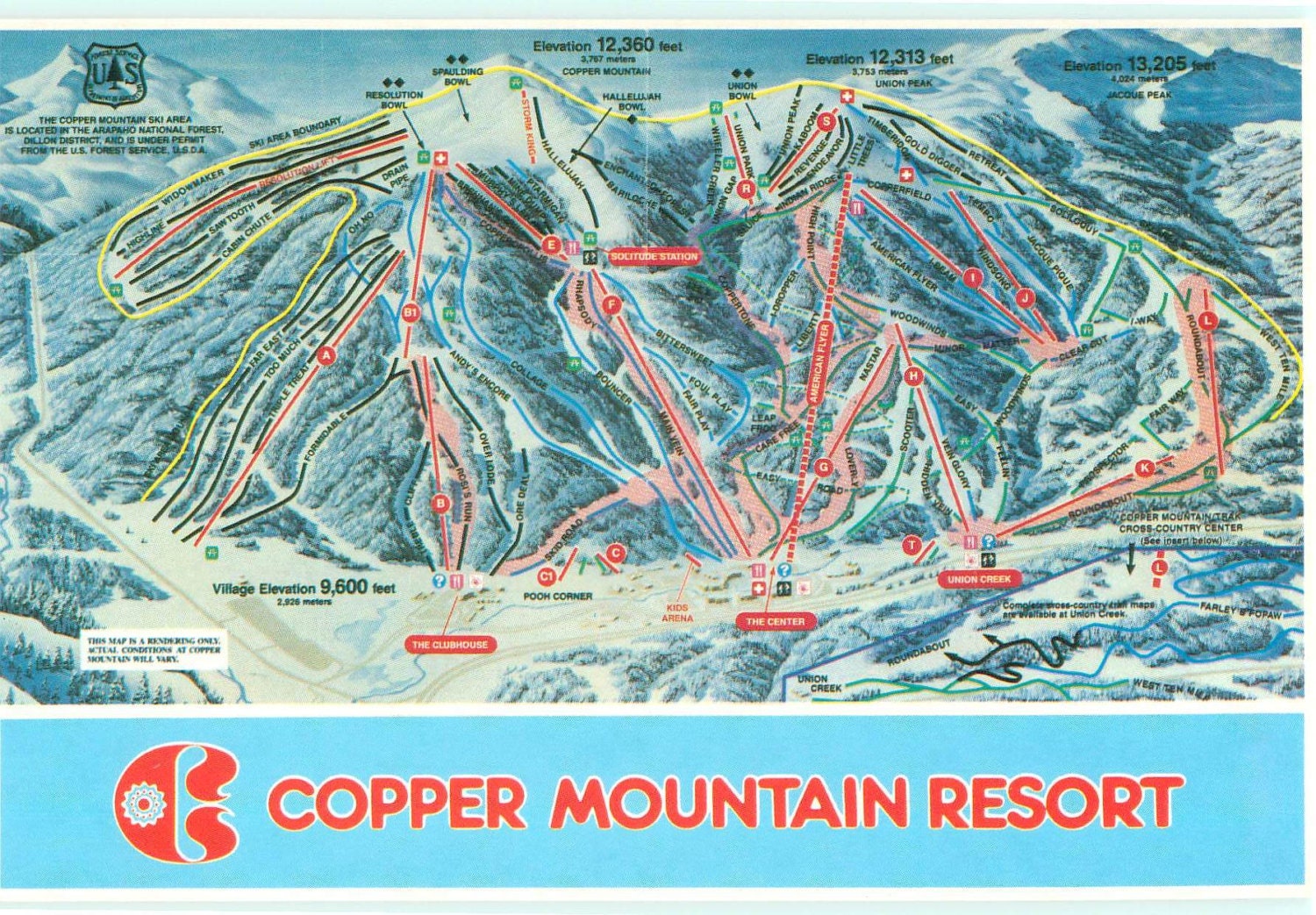 Copper Mountain Colorado Ski Map Ceramic Tile Coasters