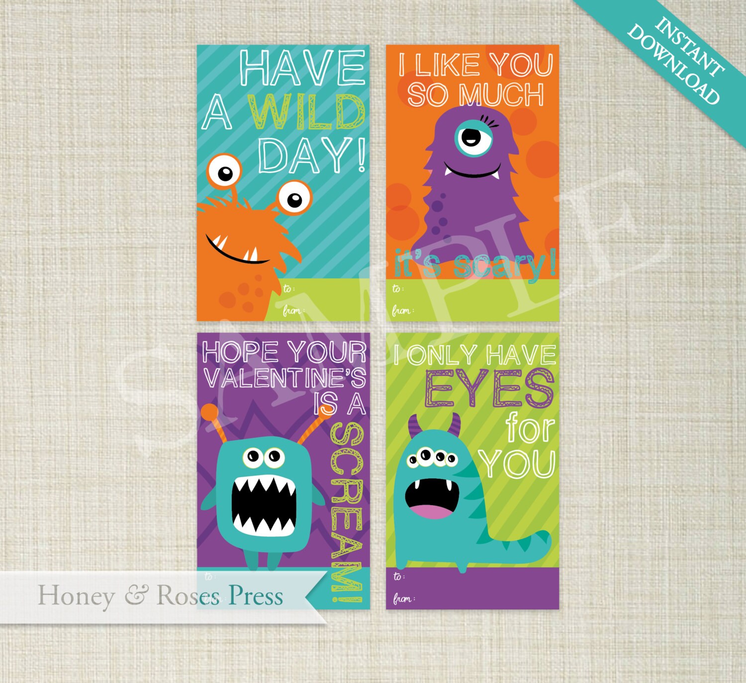 Printable Monster Valentine's Day Cards . Kids Valentines