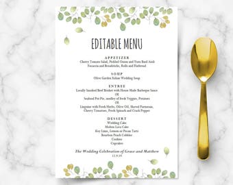 Editable wedding menu template download wedding printables