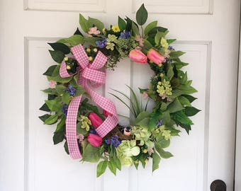 Pink spring wreath | Etsy