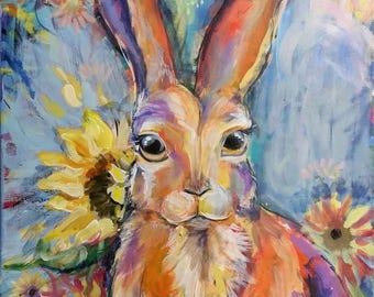 Bunny rabbit art | Etsy