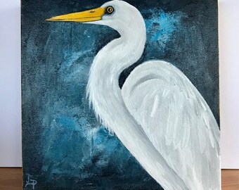 White heron painting | Etsy
