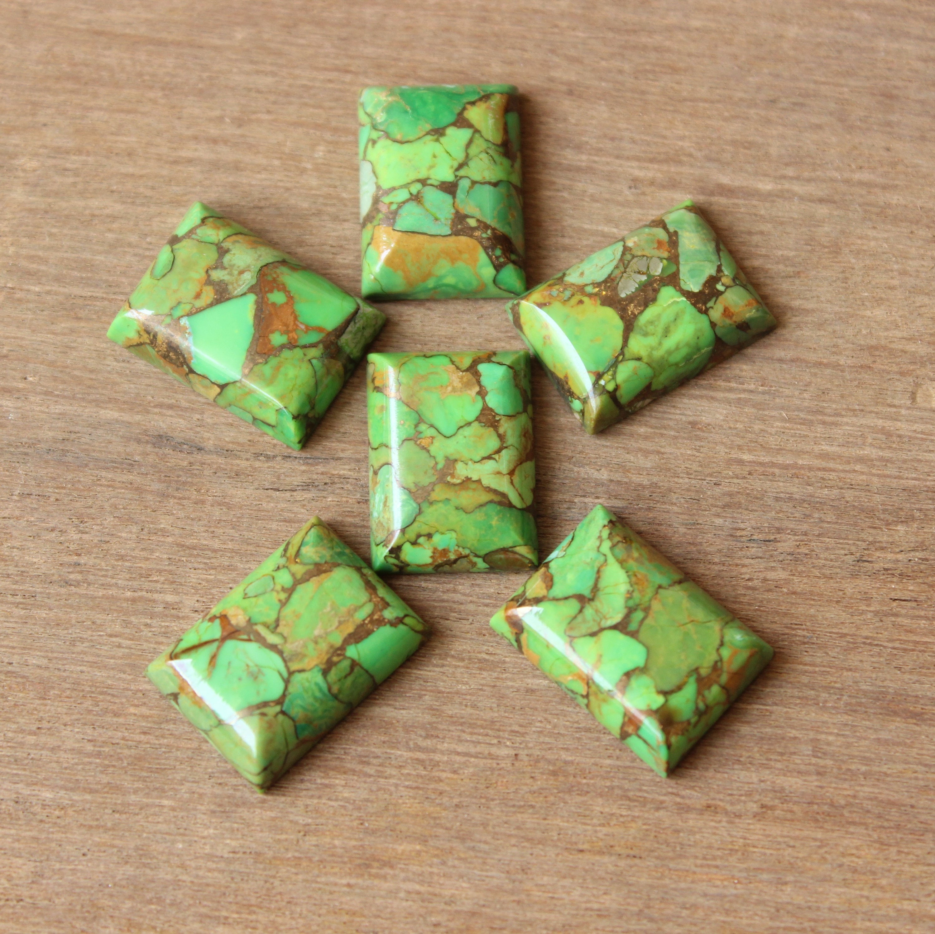 Rectangular green copper turquoise gemstone cabochon