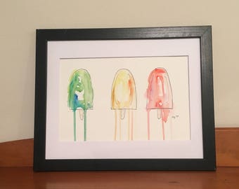 Oh Summer Popsicle Watercolor Art Print in Cheerful Fuchsia