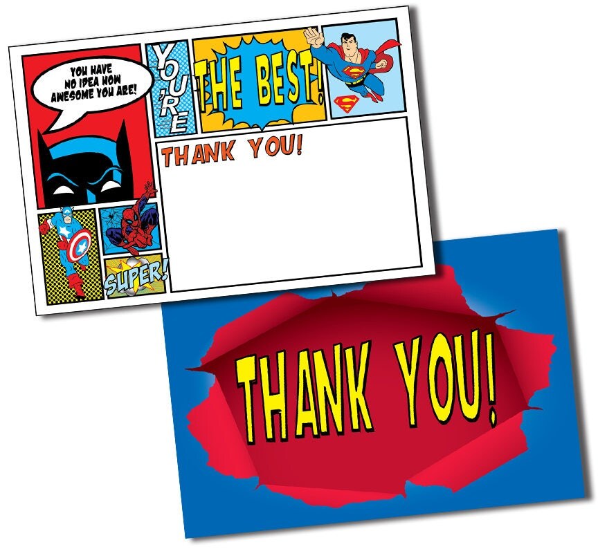Super Hero Thank You Cards Super Hero Thank You Notes
