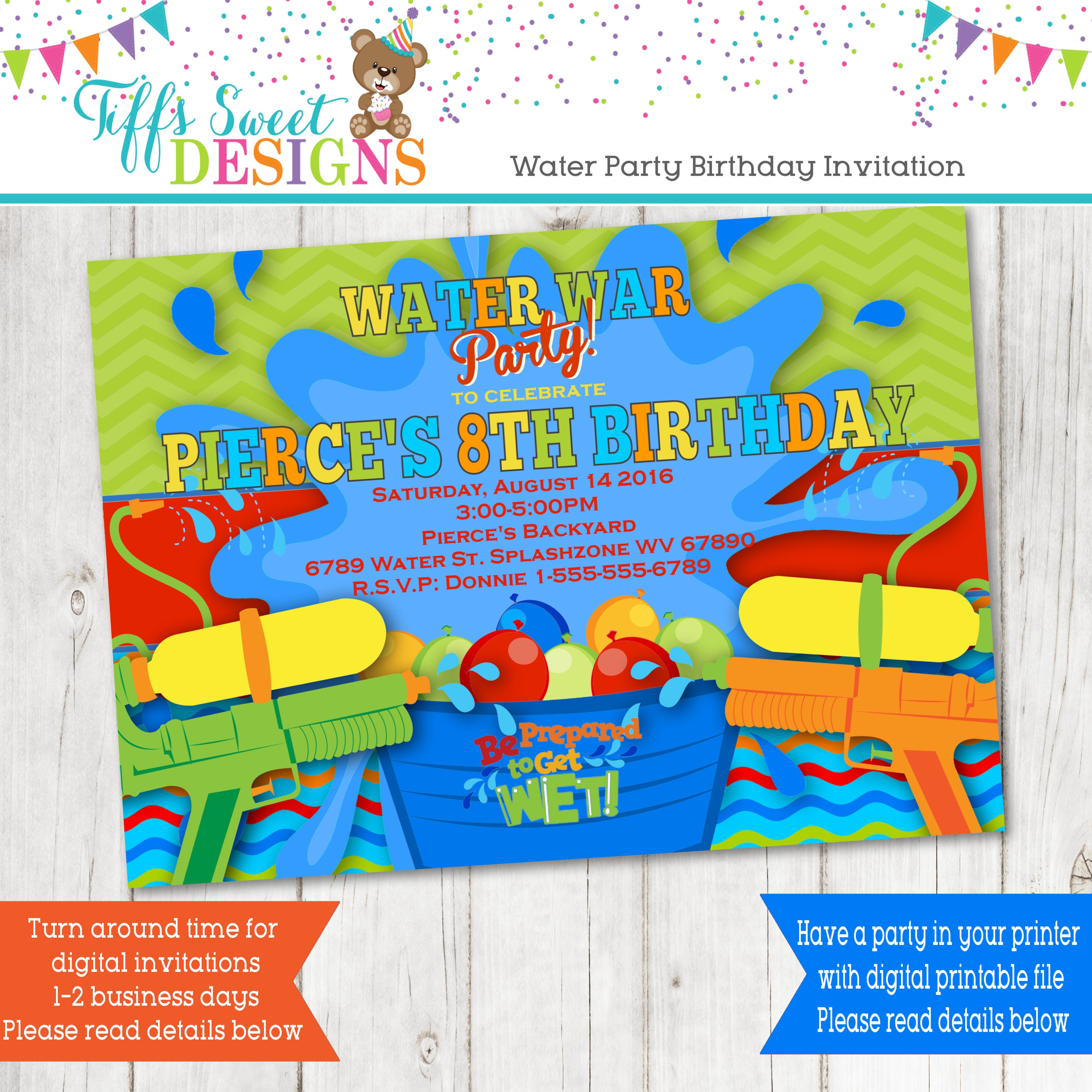 Backyard Water Party Invitation Water War Invitation Water