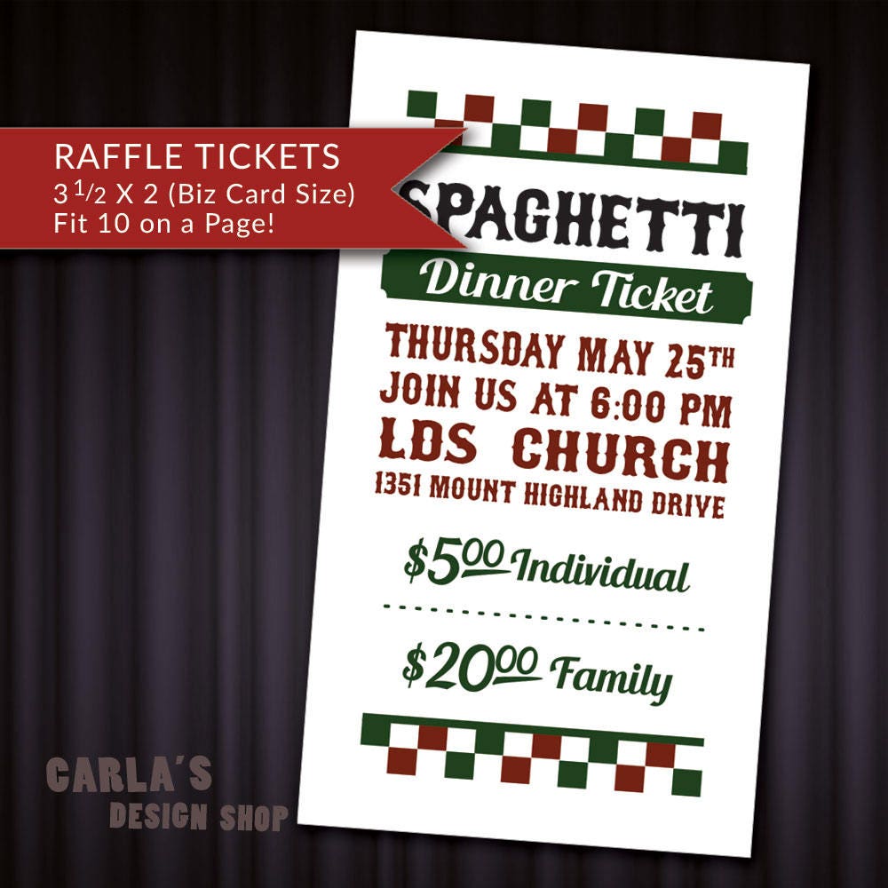 Spaghetti Feed Printable RAFFLE TICKET Fundraiser Business