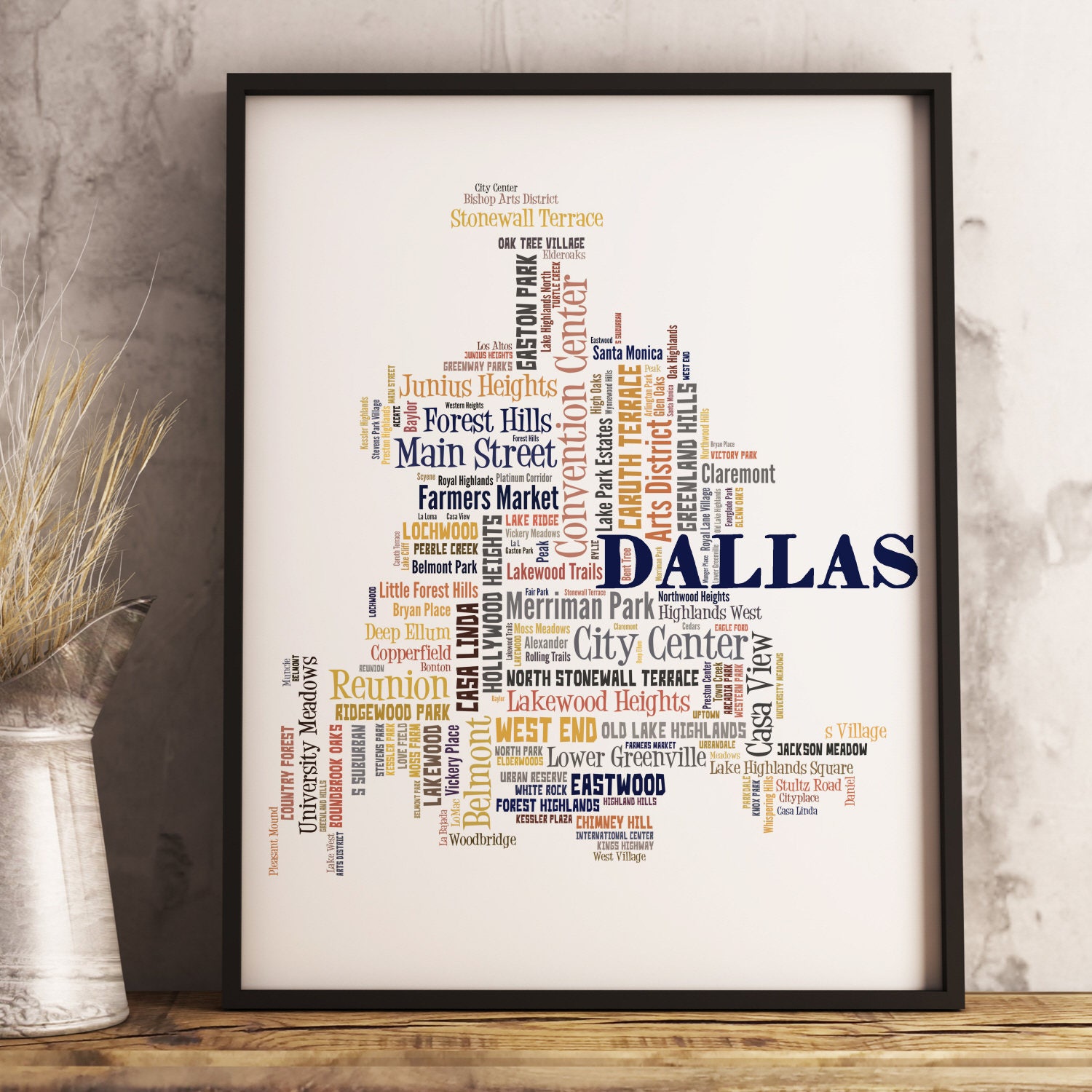 Dallas Map Art Dallas Art Print Dallas Neighborhood Map