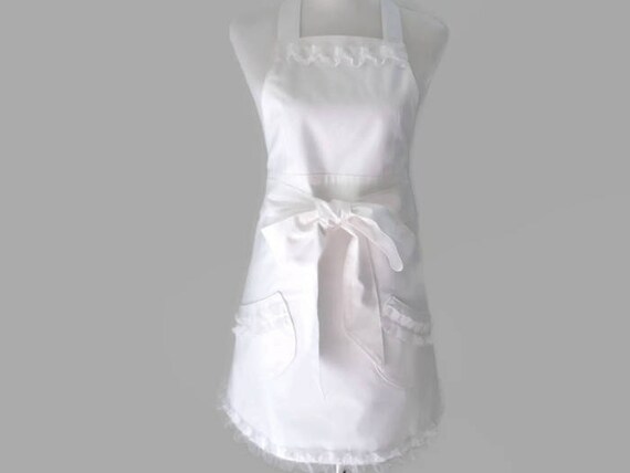 Womens White Ruffled Apron Personalized Bridal Apron White