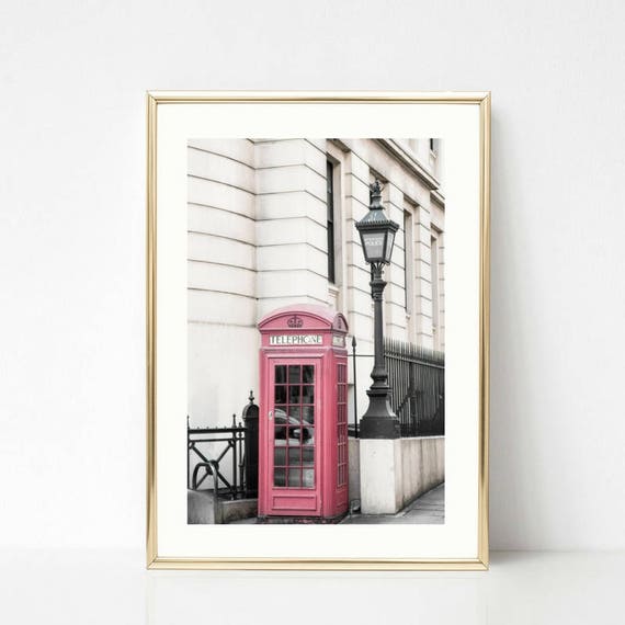 London Wall Prints // Pink Telephone Booth // Large Art