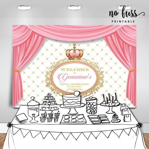 Pink Crown Princess Backdrop Girls Party Banner Poster