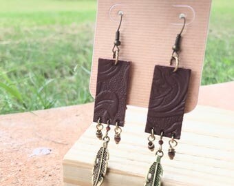 CUSTOM Leather Feather Earrings Bird Feather Earrings Made