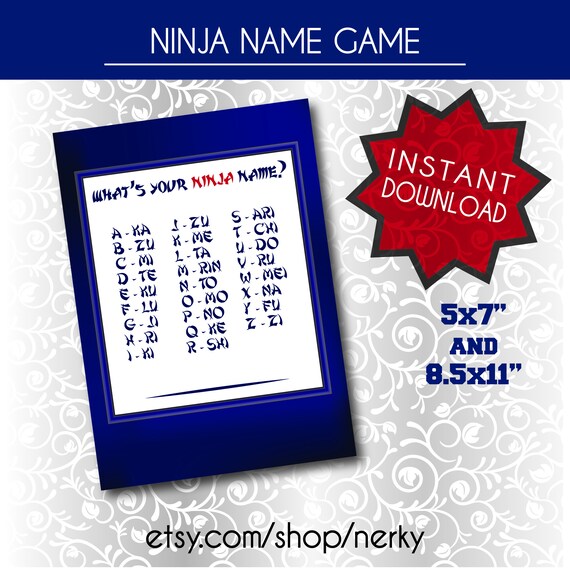 PRINTABLE Ninja Name Game Perfect for Ninjago or Ninja