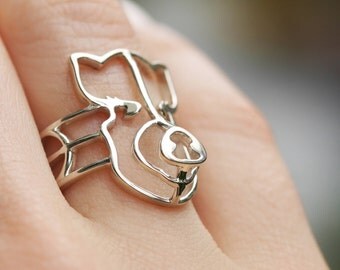 Sterling Silver Pig Ring Silver Pig Head Ring