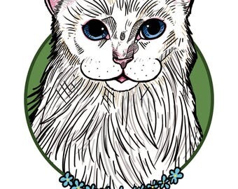 White cat print | Etsy