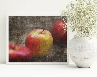 Red apple print | Etsy