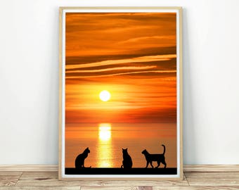 Art Print Cats Poster Animal art Silly Mixed media Raw