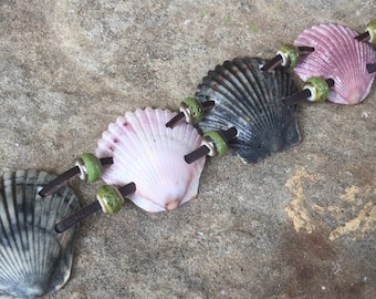 Wire Wrapped Brass Scallop Shell Necklace Set