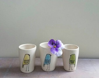 pottery with hand drawn birds insects praying by catherinereece