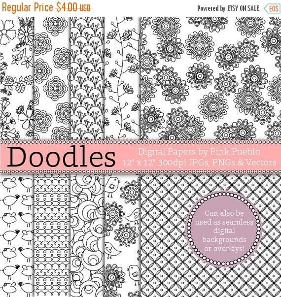 BACK TO SCHOOL Sale Doodle Digital Paper Pack Digital