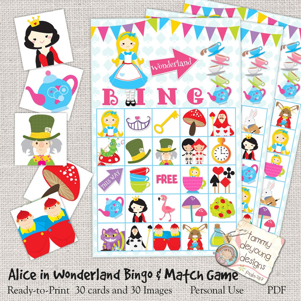 Alice in Wonderland Bingo Game Digital Alice in Wonderland