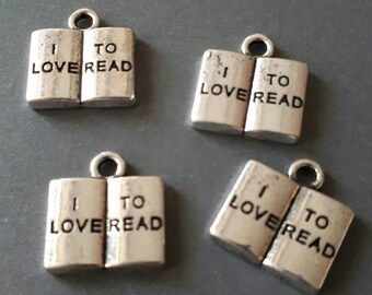 50pcs Mini Book Charms Reading Charm Antique Silver Tone