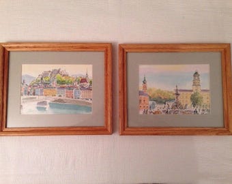 Hand colored etching | Etsy