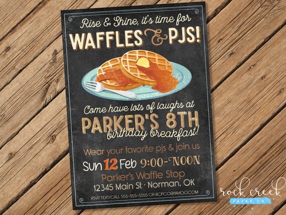 Waffles & PJs Birthday Invitation, Waffles and Pajamas Party, Waffles ...