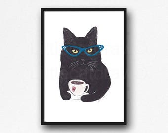 Cat wearing glasses | Etsy