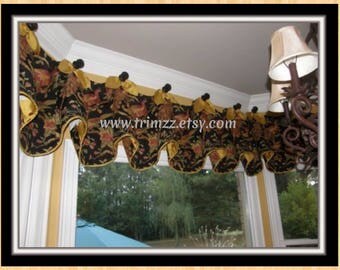 Jacobean victory valance swag with or without tassel trim and