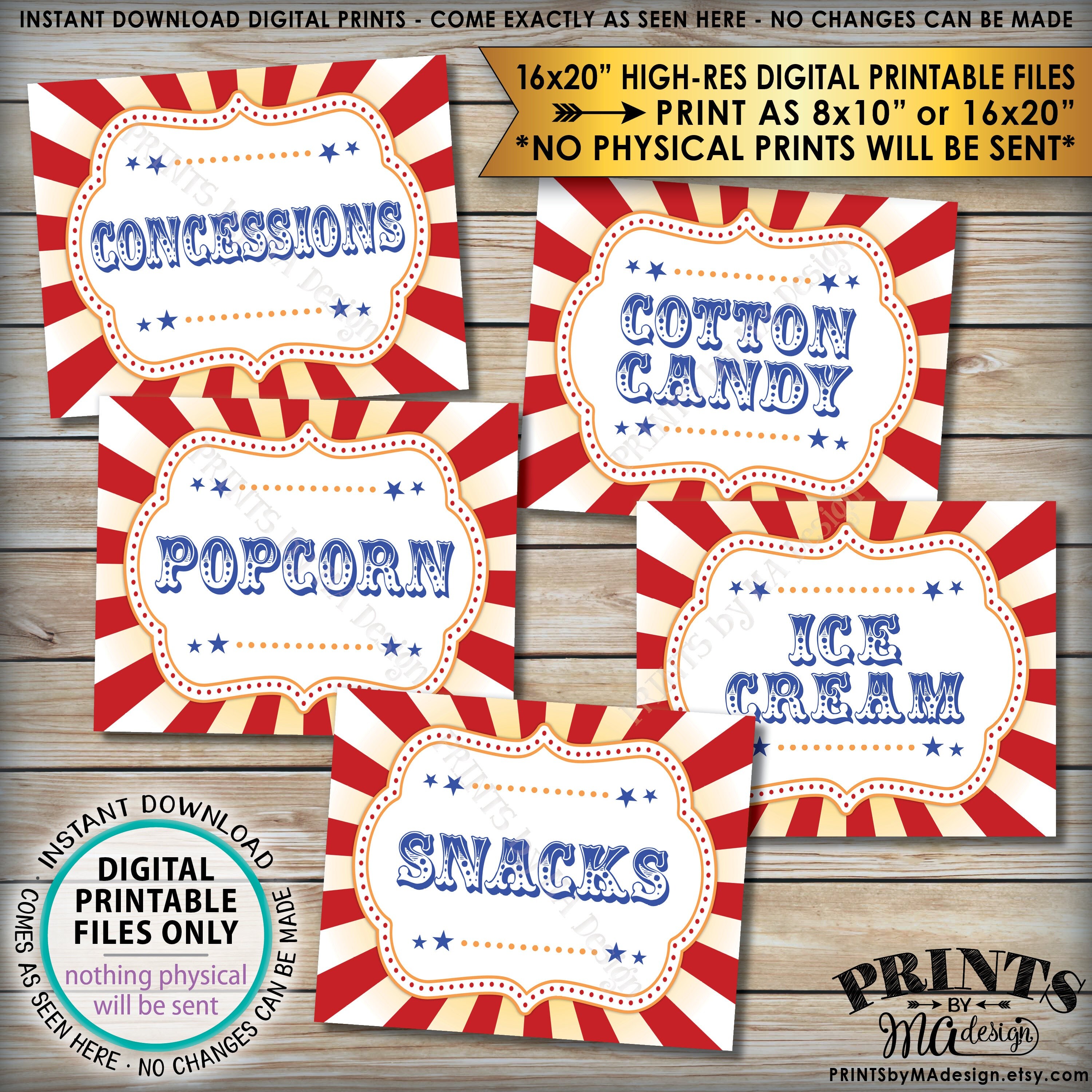 Carnival Food Signs Food Carnival Theme Party Snacks Cotton