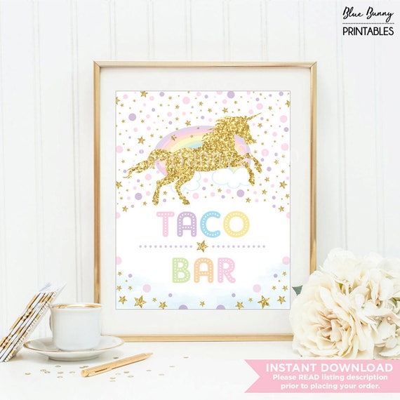 Taco Bar Sign. Unicorn Favors Party Table Decor. Confetti Pink Gold ...