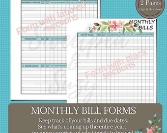 Printable Bill Payment Tracker Log Paying Bills Checklist